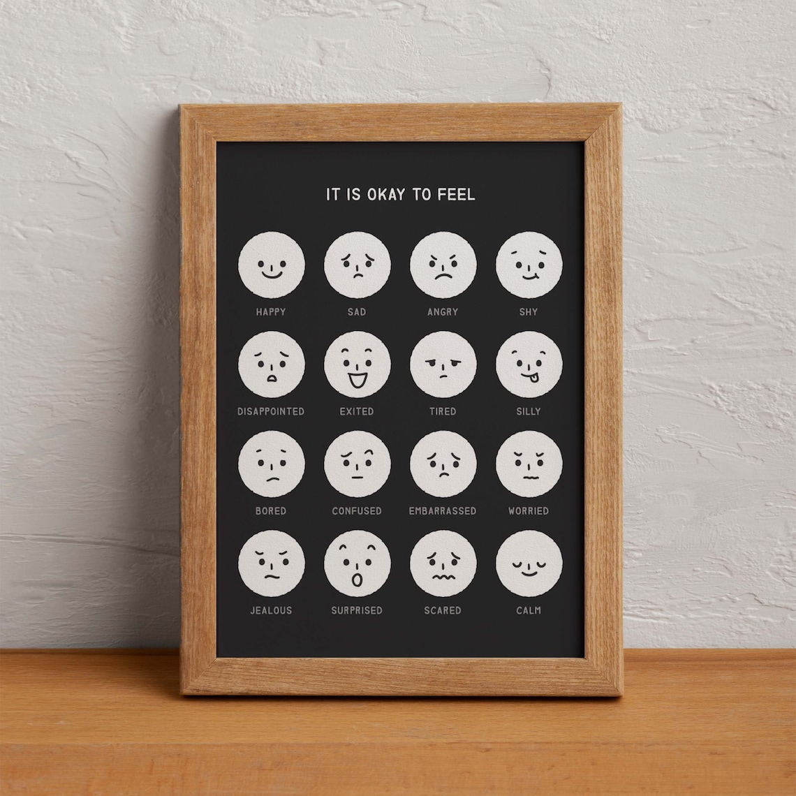 Black and White Feelings Chart Poster, Emotions Poster Printable, Kids ...