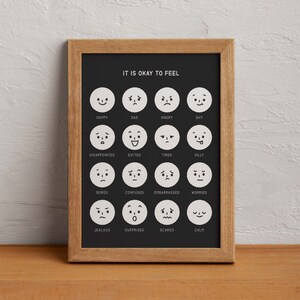 Black and White Feelings Chart Poster, Emotions Poster Printable, Kids ...