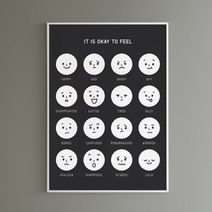 Black and White Feelings Chart Poster, Emotions Poster Printable, Kids ...