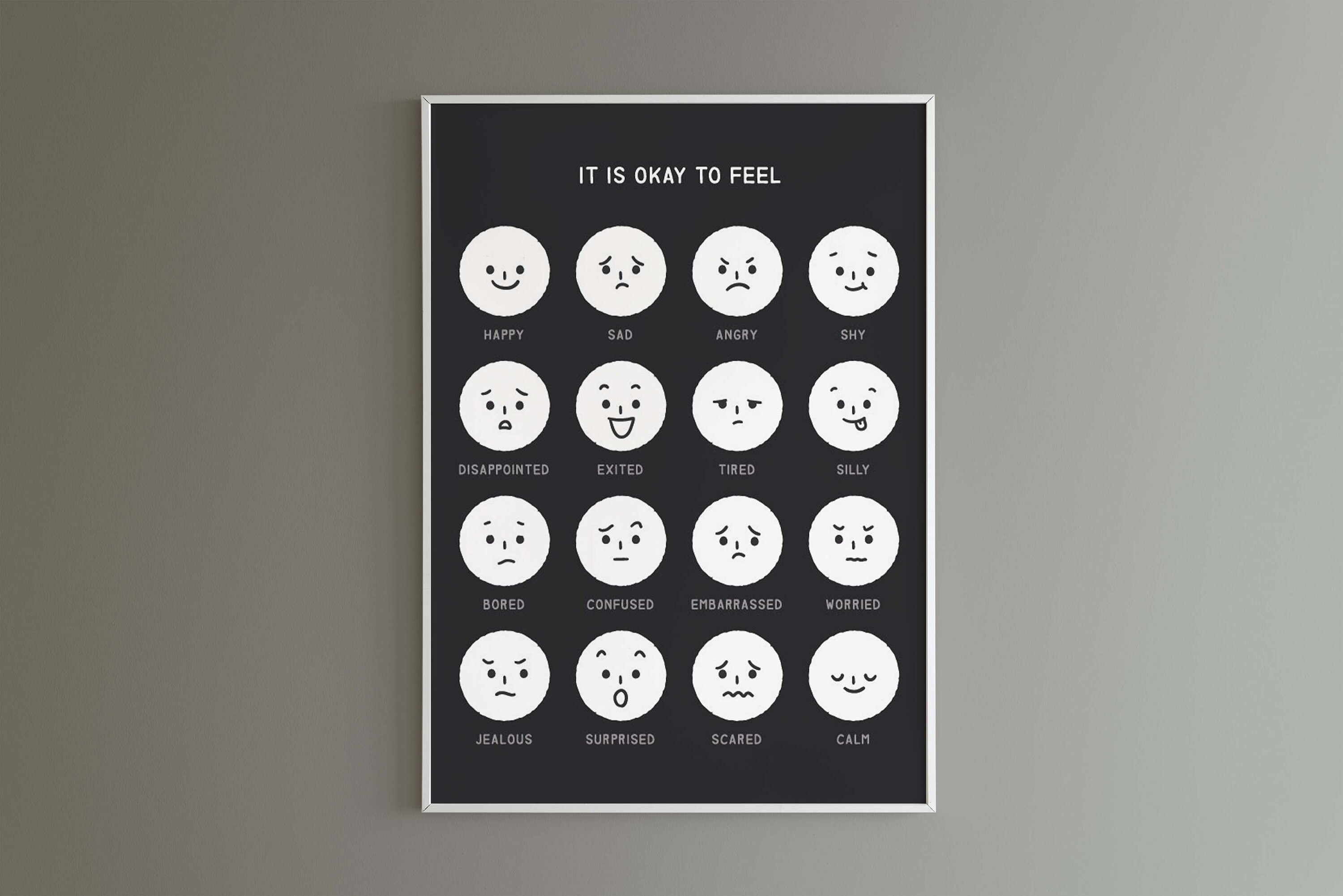 Black and White Feelings Chart Poster, Emotions Poster Printable, Kids ...