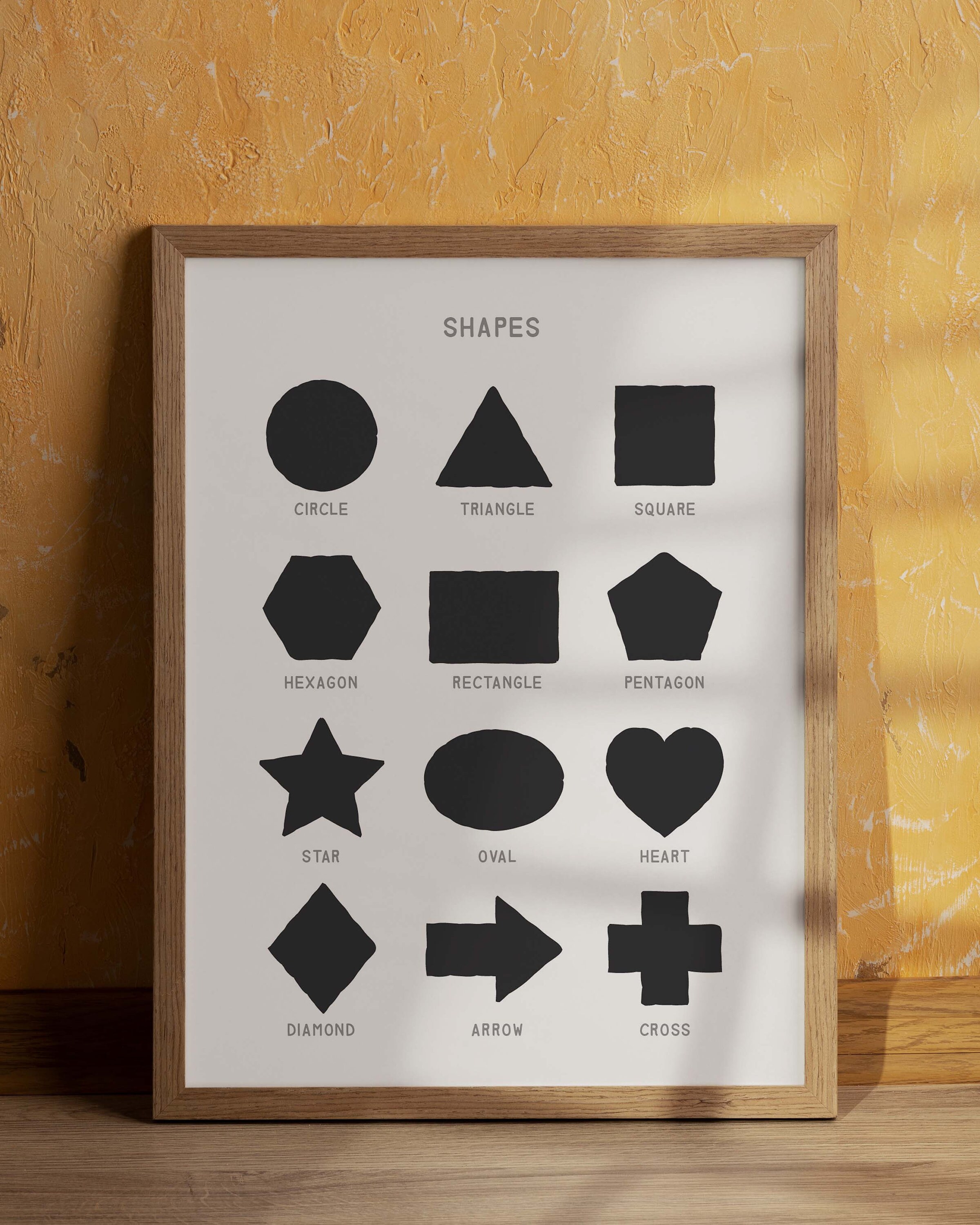 Black and White Shapes Wall Art, Learn Geometric Shapes, Educational ...