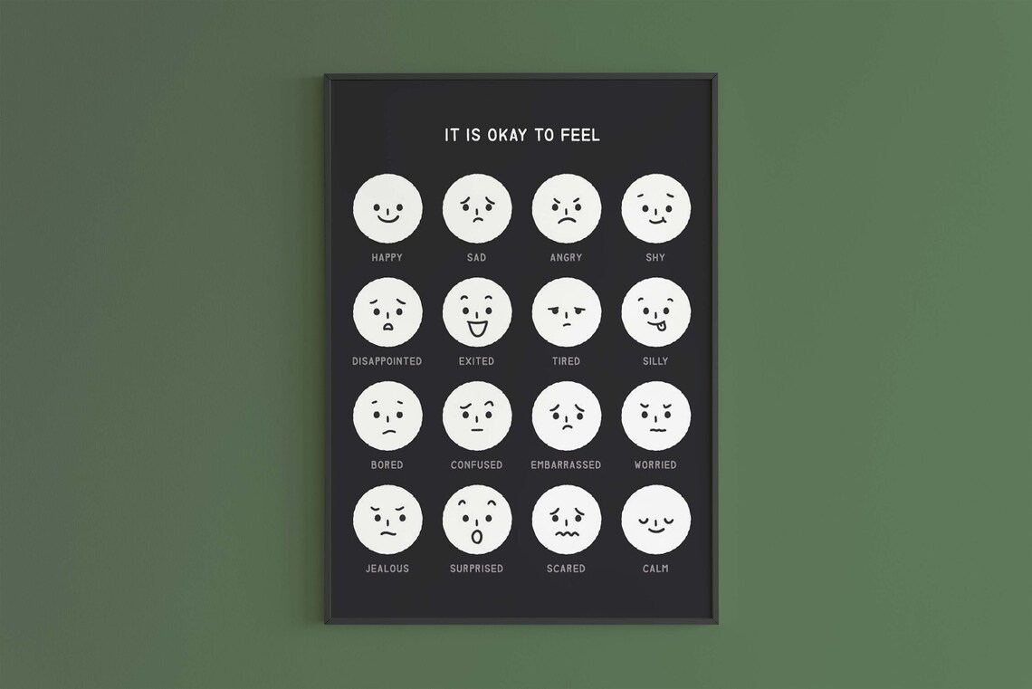 Black and White Feelings Chart Poster, Emotions Poster Printable, Kids ...