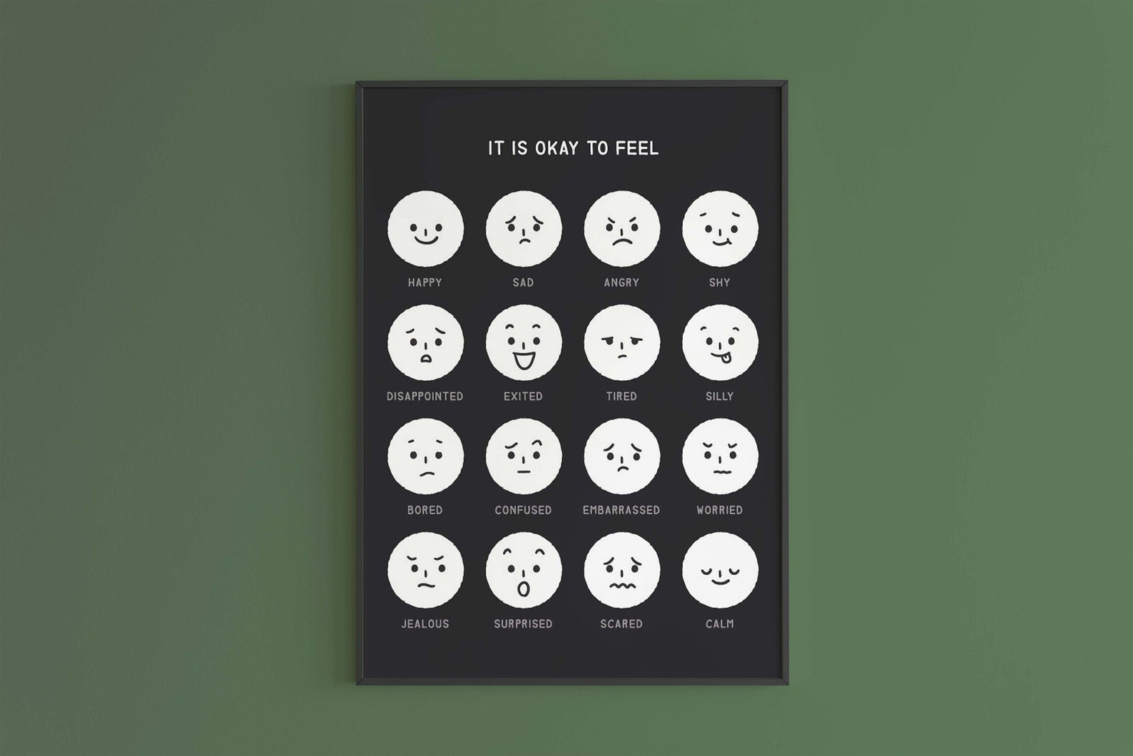 Black and White Feelings Chart Poster, Emotions Poster Printable, Kids ...