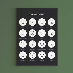Black and White Feelings Chart Poster, Emotions Poster Printable, Kids ...