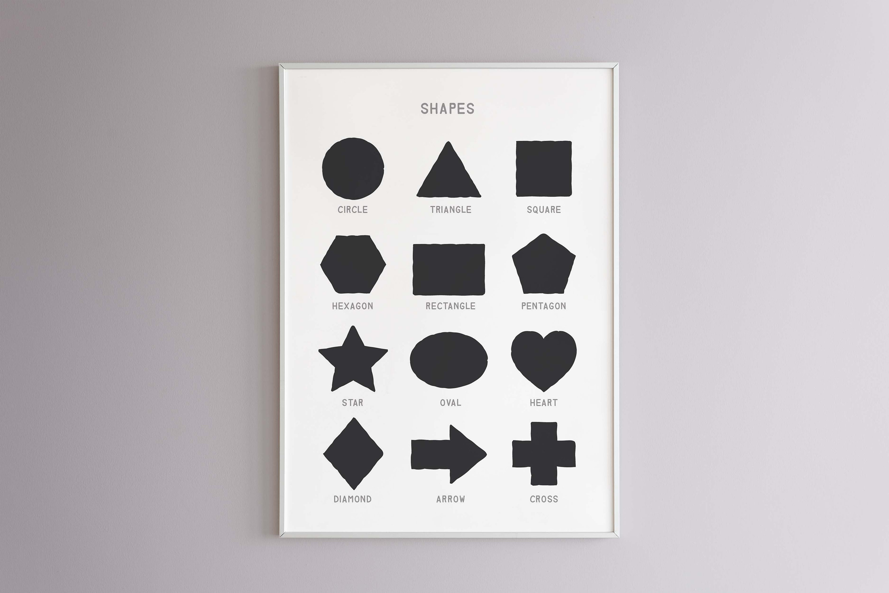 Black and White Shapes Wall Art, Learn Geometric Shapes, Educational ...