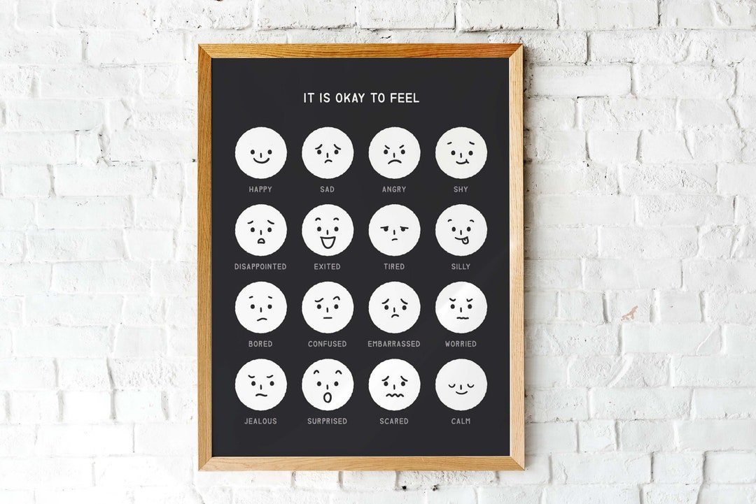 Black and White Feelings Chart Poster, Emotions Poster Printable, Kids ...