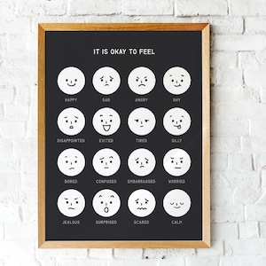 Black and White Feelings Chart Poster, Emotions Poster Printable, Kids ...