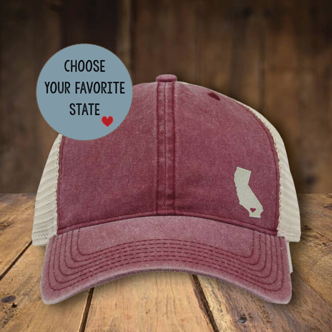 Custom Hats-states-maroon-vintage-trucker-dad Hat-unstructured ...