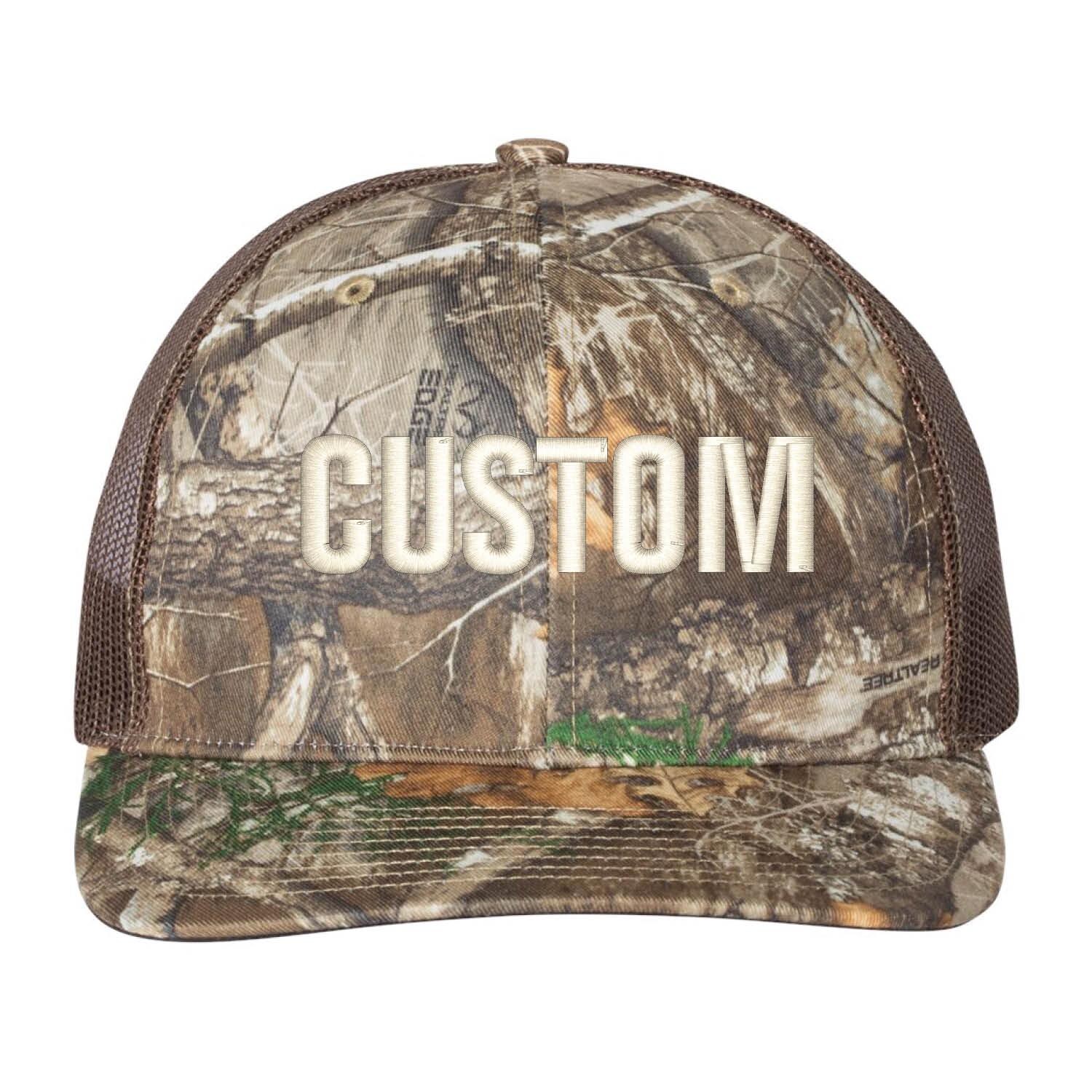 Custom Embroidered Hat-richardson 112P Realtree Edge Brown Mesh Trucker ...