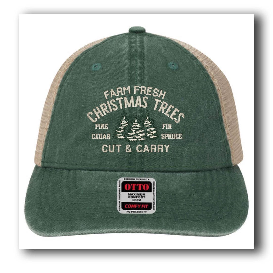Christmas Tree Hat, Farm Fresh Trees, Embroidered Green Hat, Soft ...