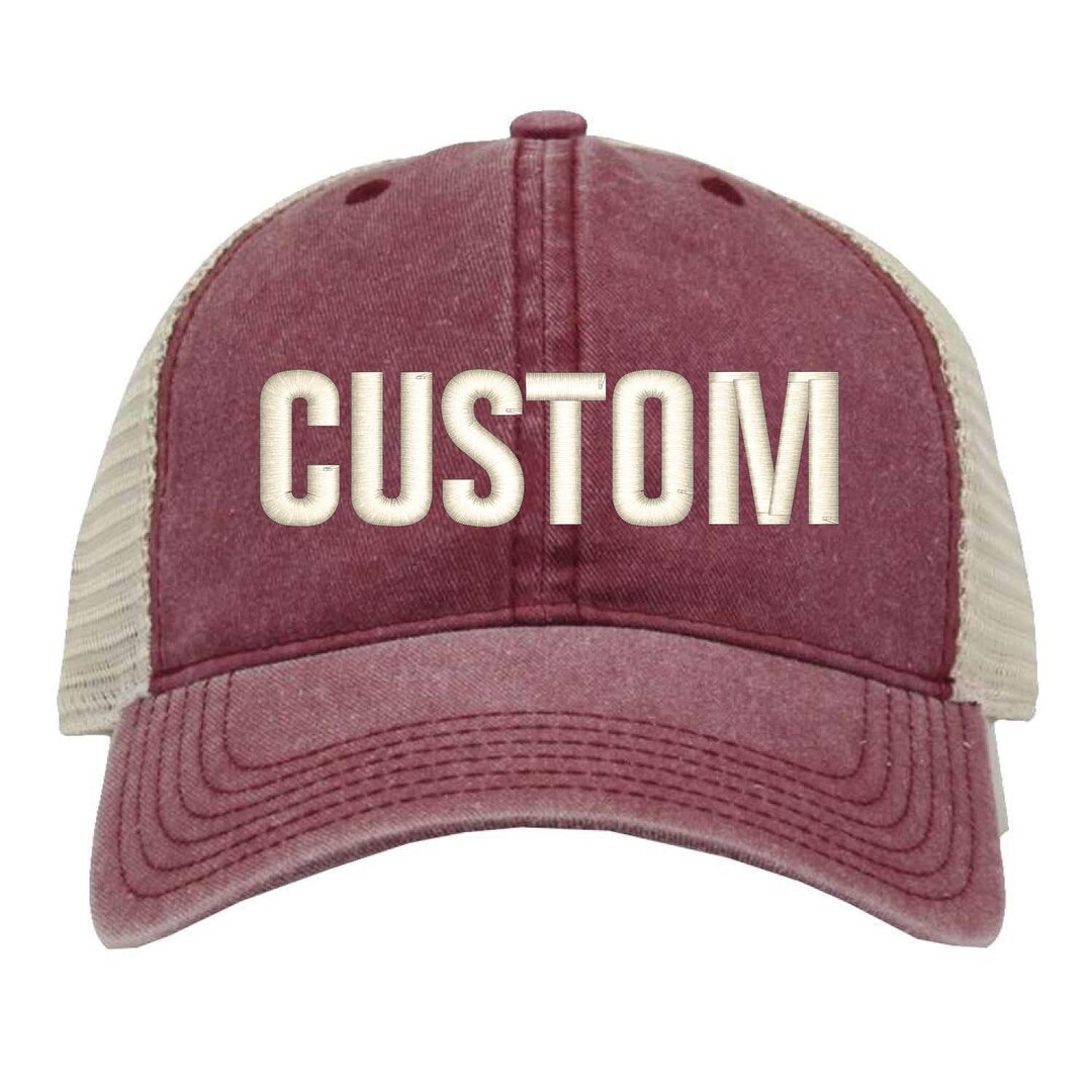 MAROON Custom Embroidered Hats Garment Washed Distressed Unstructured ...