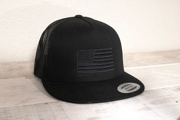 Black Trucker Cap With Black American Flag Embroidery - Etsy