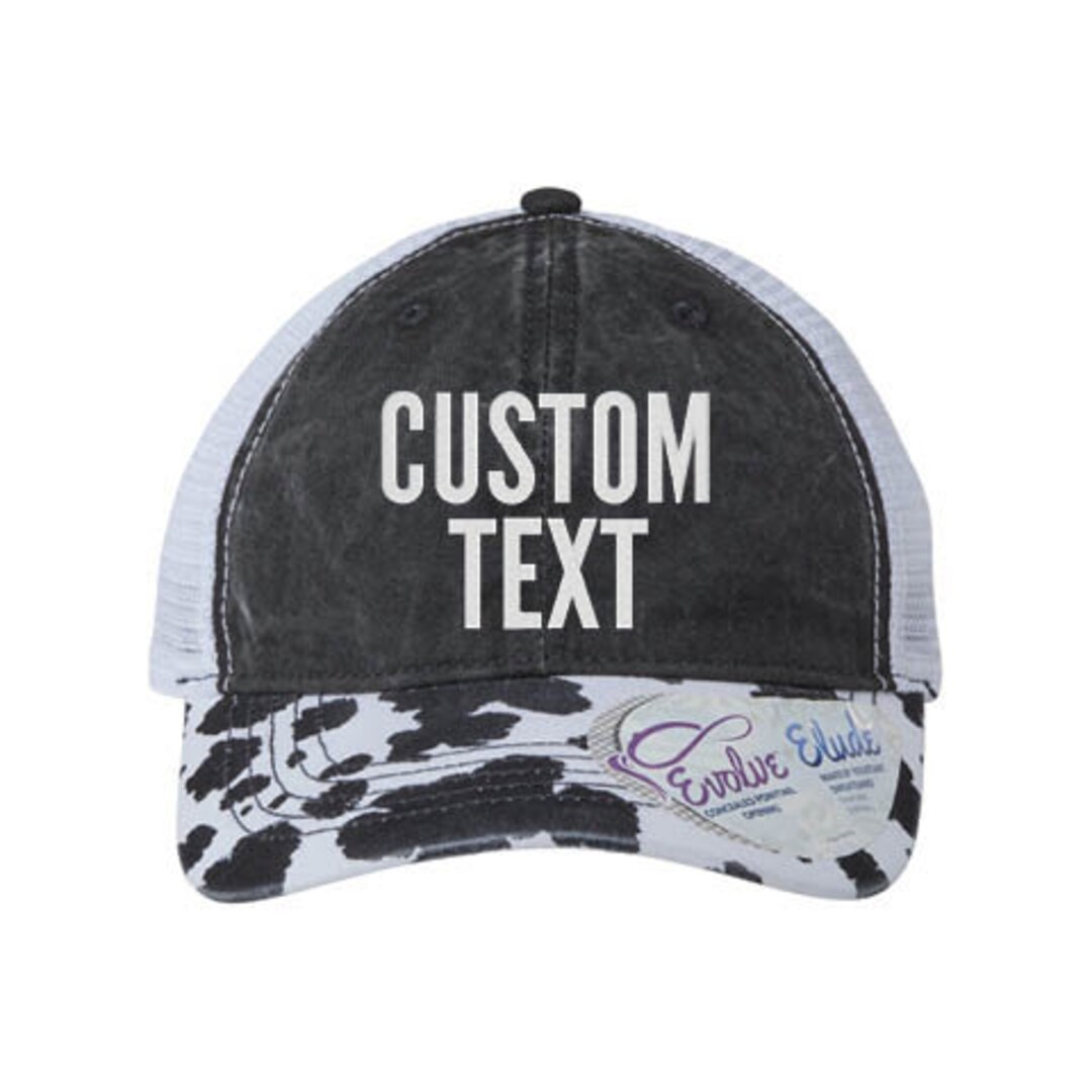 Cow Print Hat-mesh Back-ponytail-custom Embroidery - Etsy
