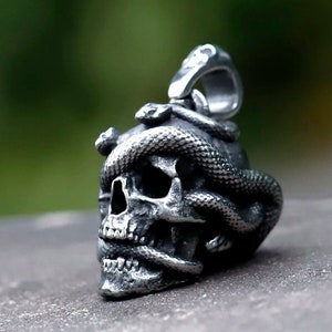 Skull Craving Snake Pendant for Men Gothic Punk Snake Slithering Skull ...