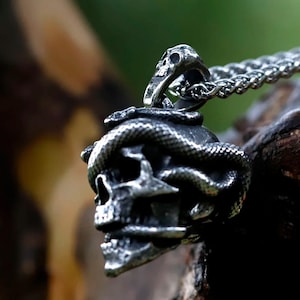 Skull Craving Snake Pendant for Men Gothic Punk Snake Slithering Skull ...