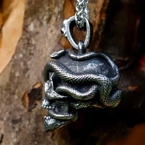 Skull Craving Snake Pendant for Men Gothic Punk Snake Slithering Skull ...
