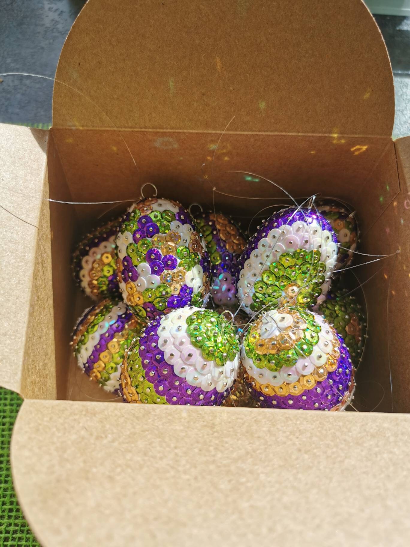 Set of 10 Hanging Easter Eggs, Handmade Using Sequin Technique, Each ...