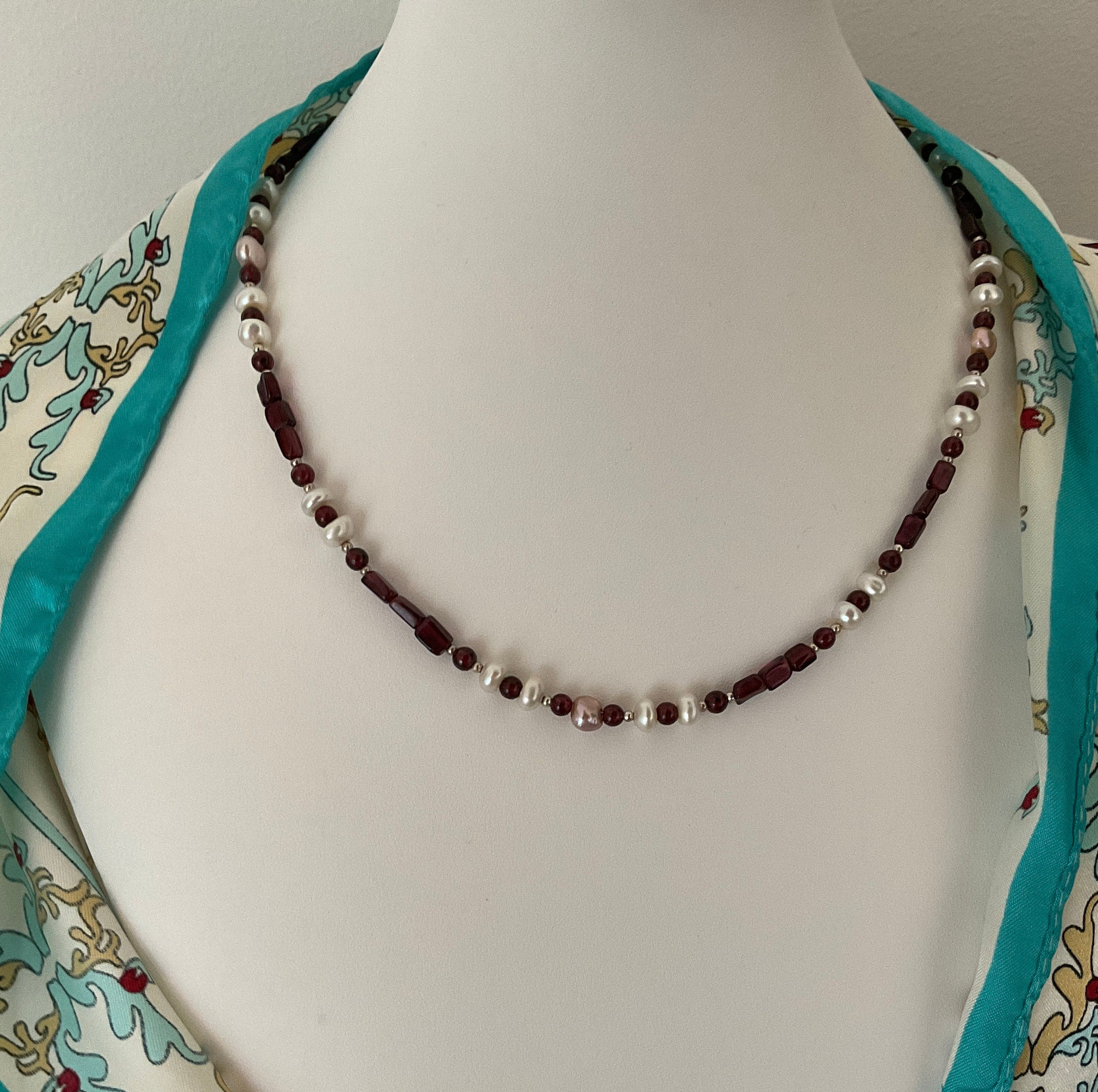 Red Garnet Two Tone Fresh Water Pearls Dainty Necklace Made With ...