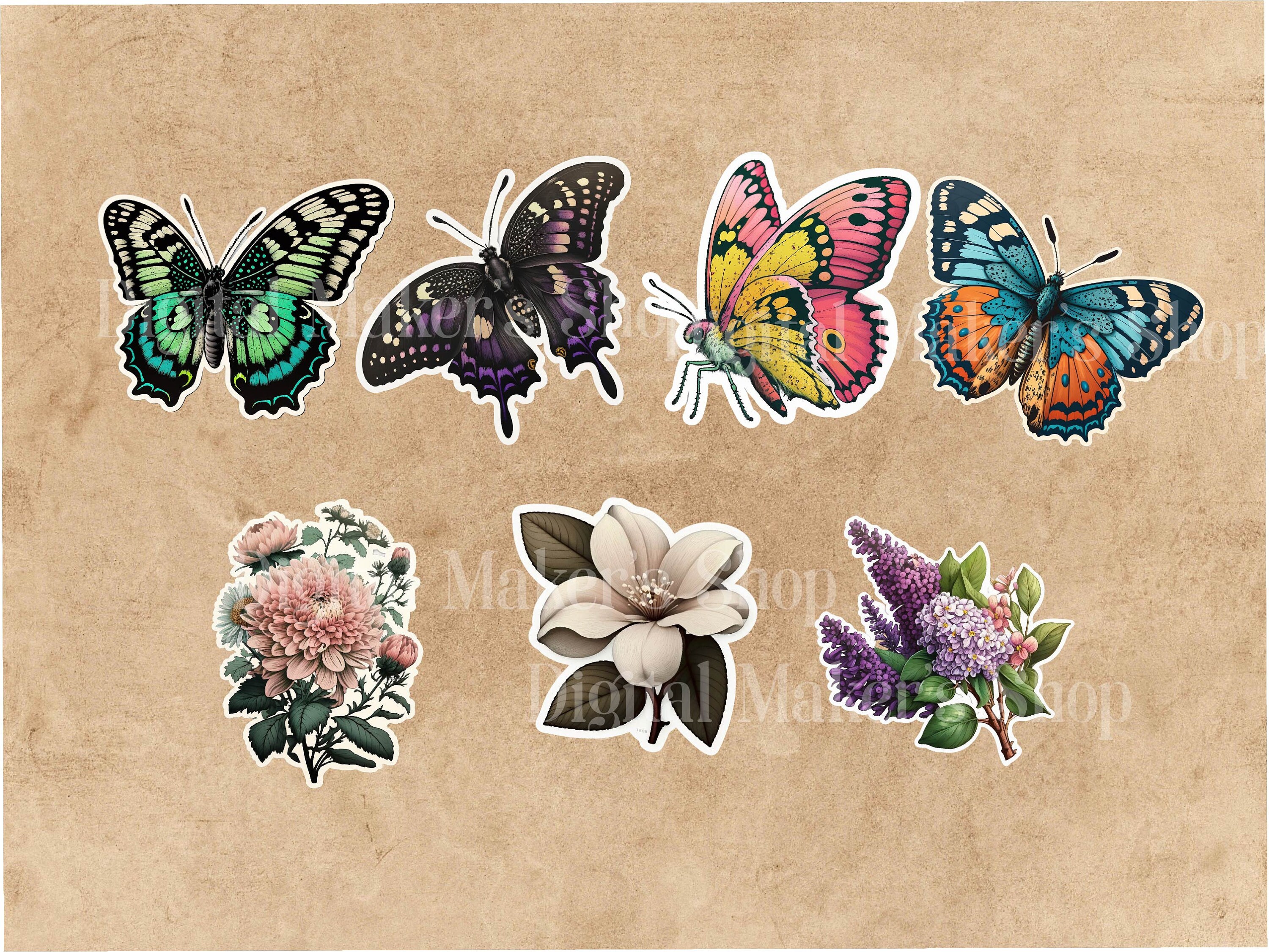 Butterfly and Flowers Sticker PNG Download, Butterfly Stickers ...