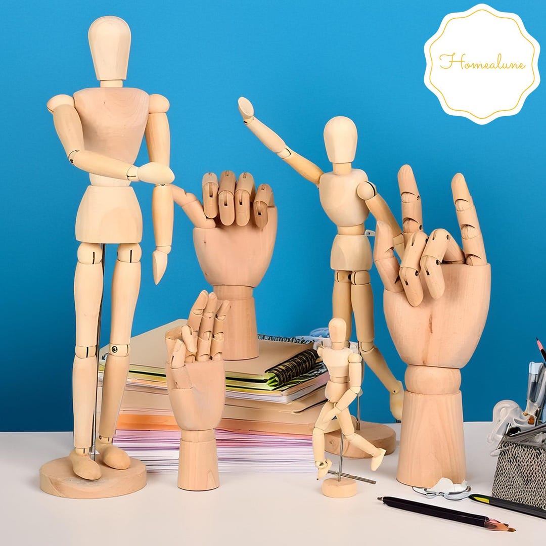 Wooden Hand & Man Handmade Figurine Mannequin Model Toy With Rotatable ...