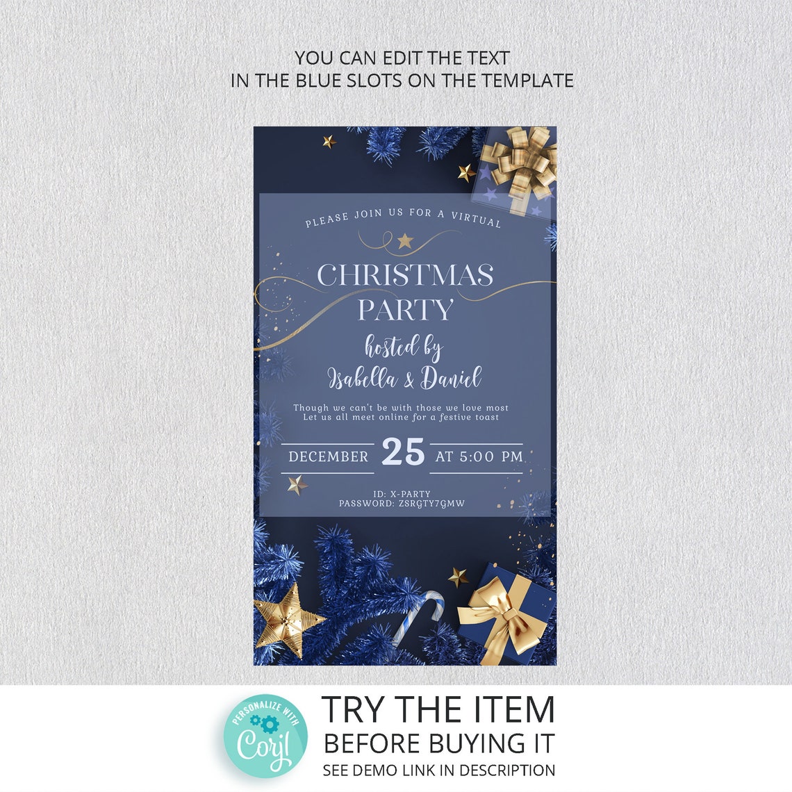 Editable Virtual Christmas Party Invitations Instant Download - Etsy
