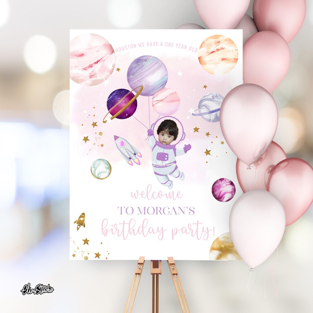 Space Birthday Decorations Welcome Sign Personalized With Photo DIGITAL ...