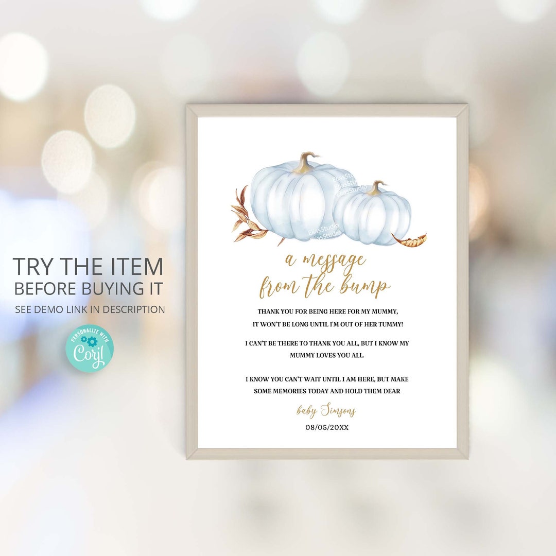 Editable Message From the Bump Pumpkin Sign Template Fall Baby Shower ...