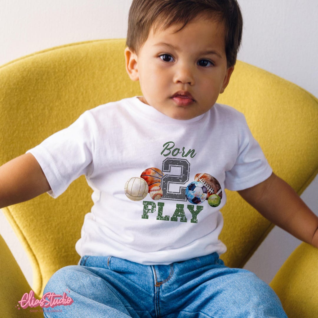 Born 2 Ball, Born Two Play, Tshirt Graphic, 2nd Birthday, Screen Print ...