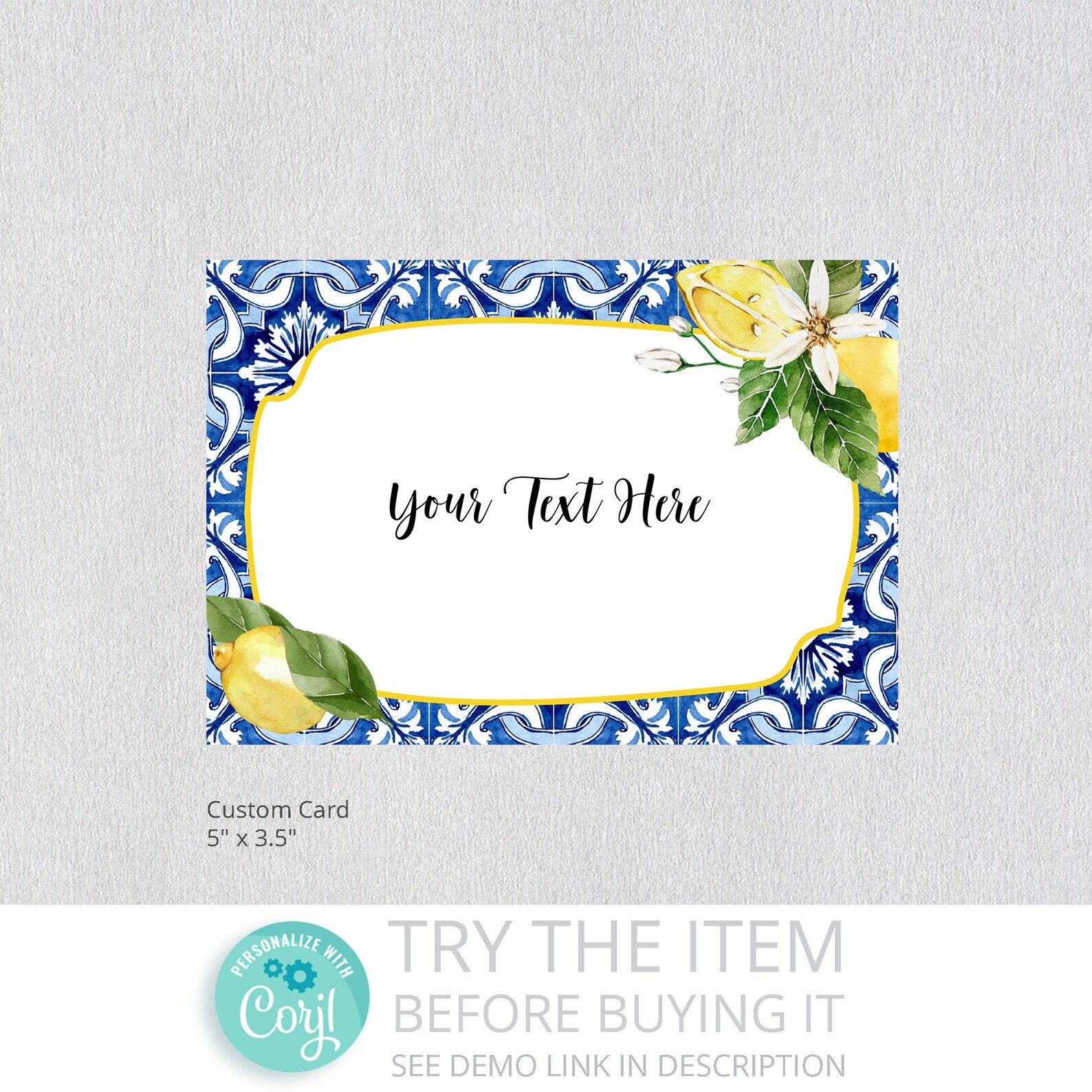 Editable Cards Positano Blue Tile Lemon Editable Card Lemon - Etsy