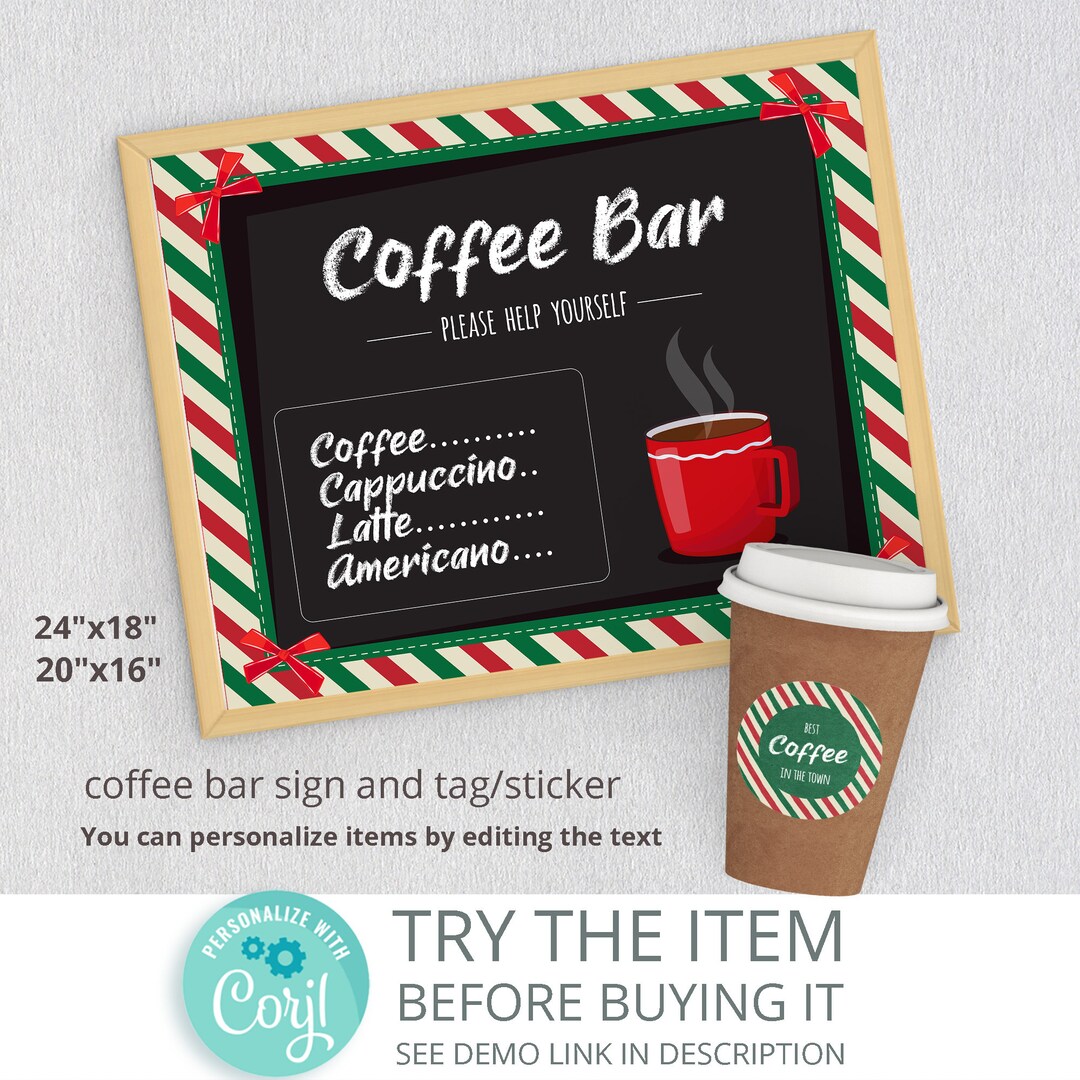 Christmas Coffee Bar Sign With Labels, Cup Tags Coffee Bar Print ...