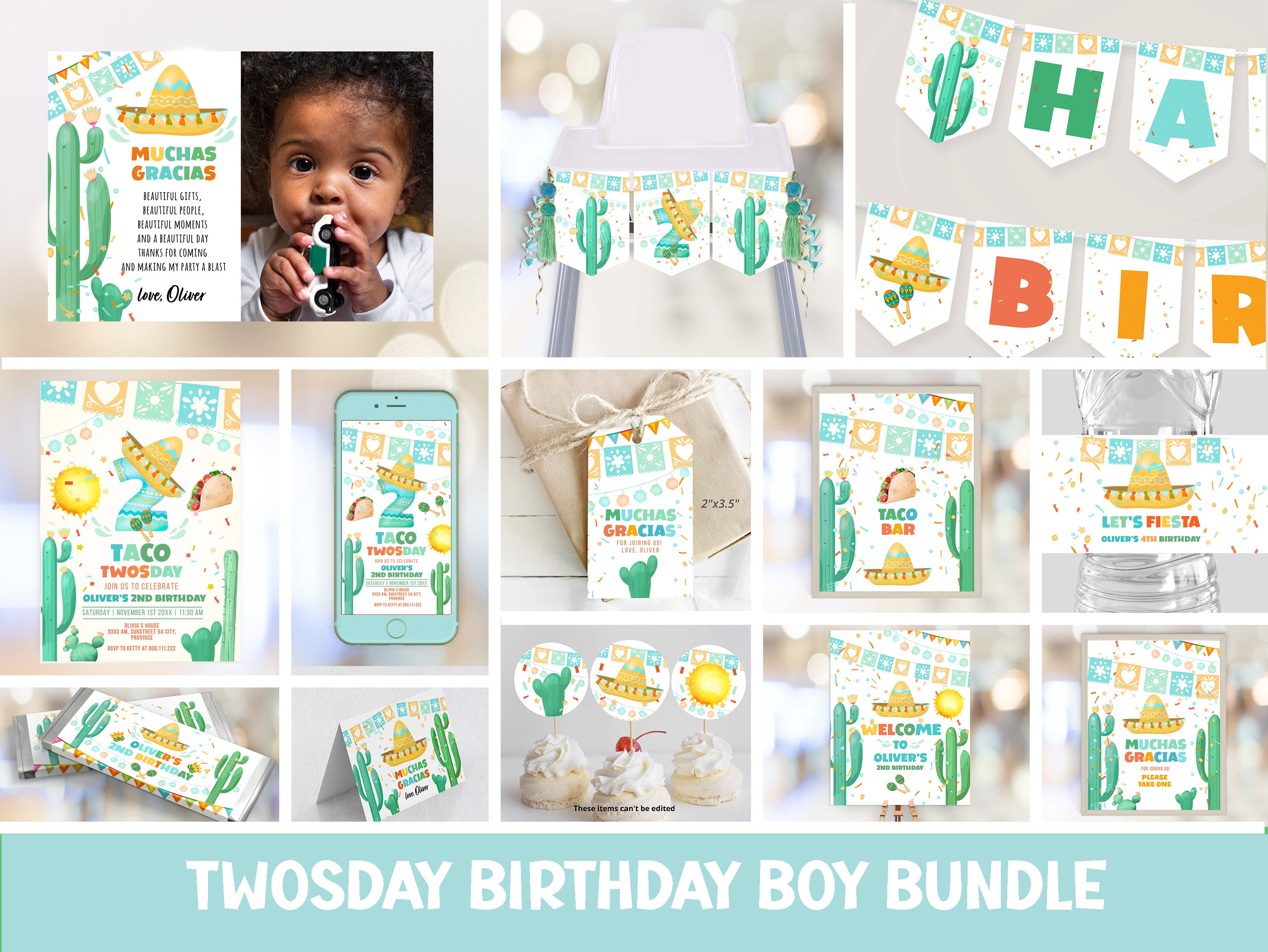 Twosday Birthday Fiesta 2nd Birthday Boy Invitation Bundle - Etsy