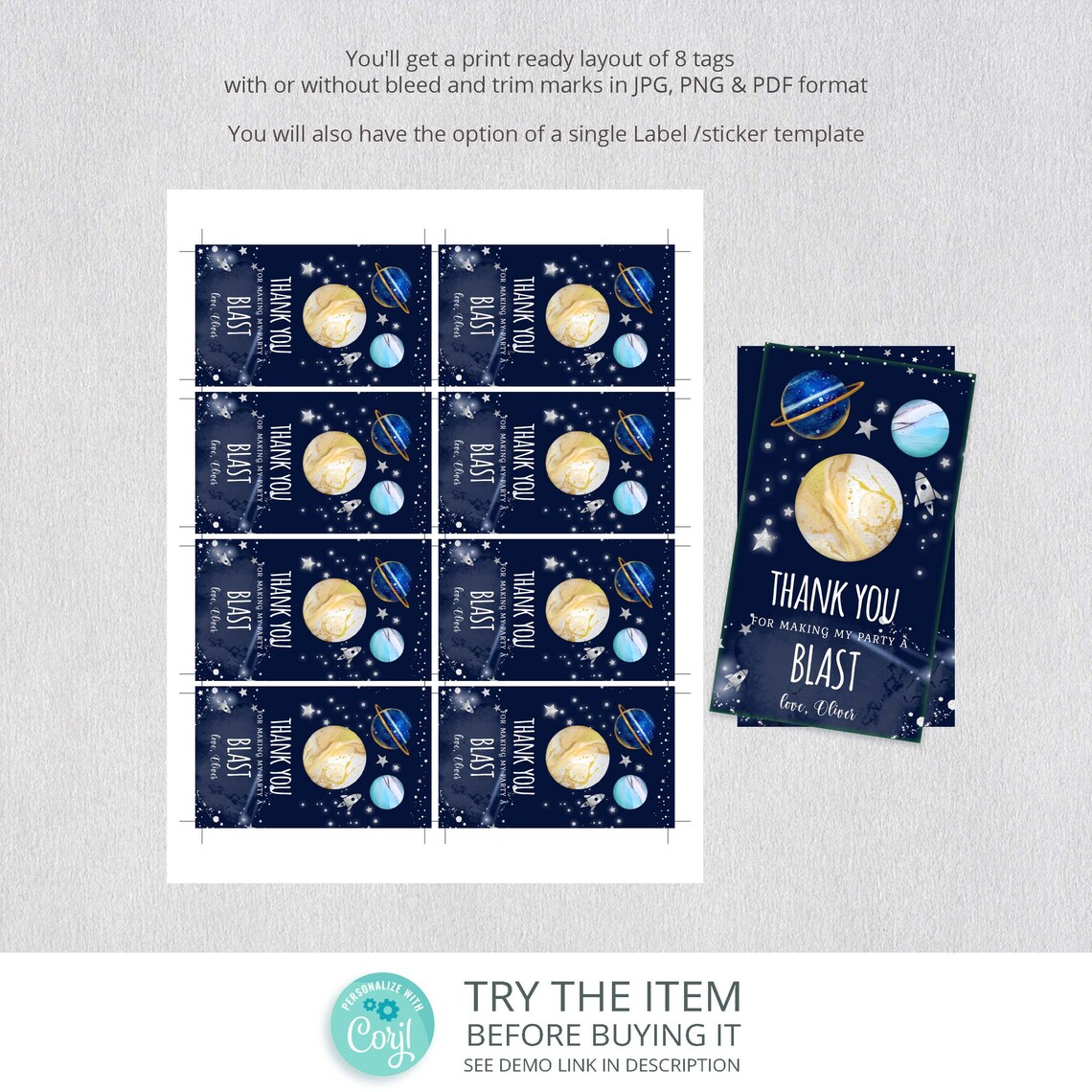 Editable Outer Space Favor Tags. Space Birthday Thank You - Etsy