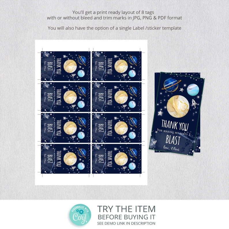 Editable Outer Space Favor Tags. Space Birthday Thank You Tags, Trip ...