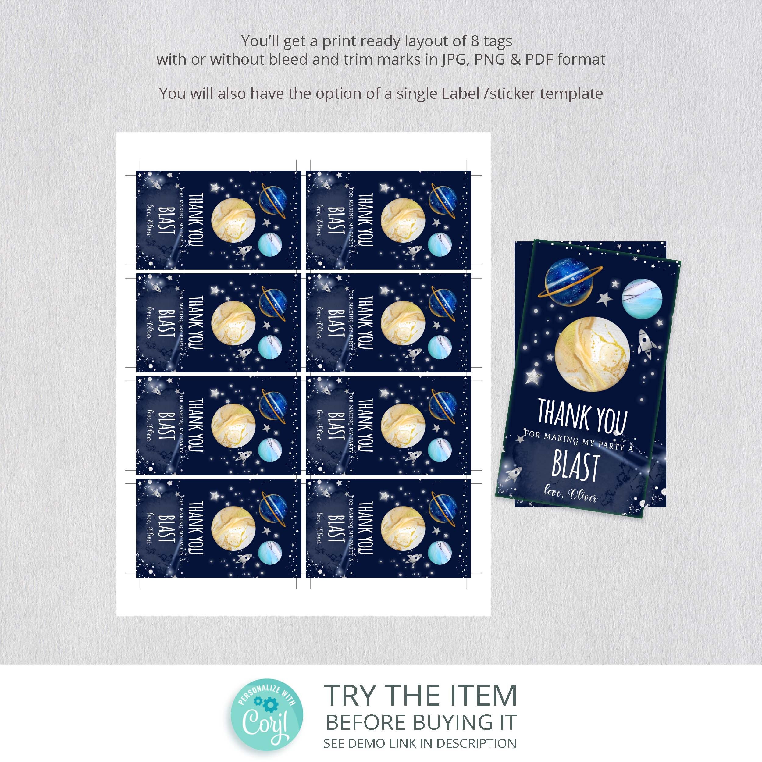 Editable Outer Space Favor Tags. Space Birthday Thank You Tags, Trip ...
