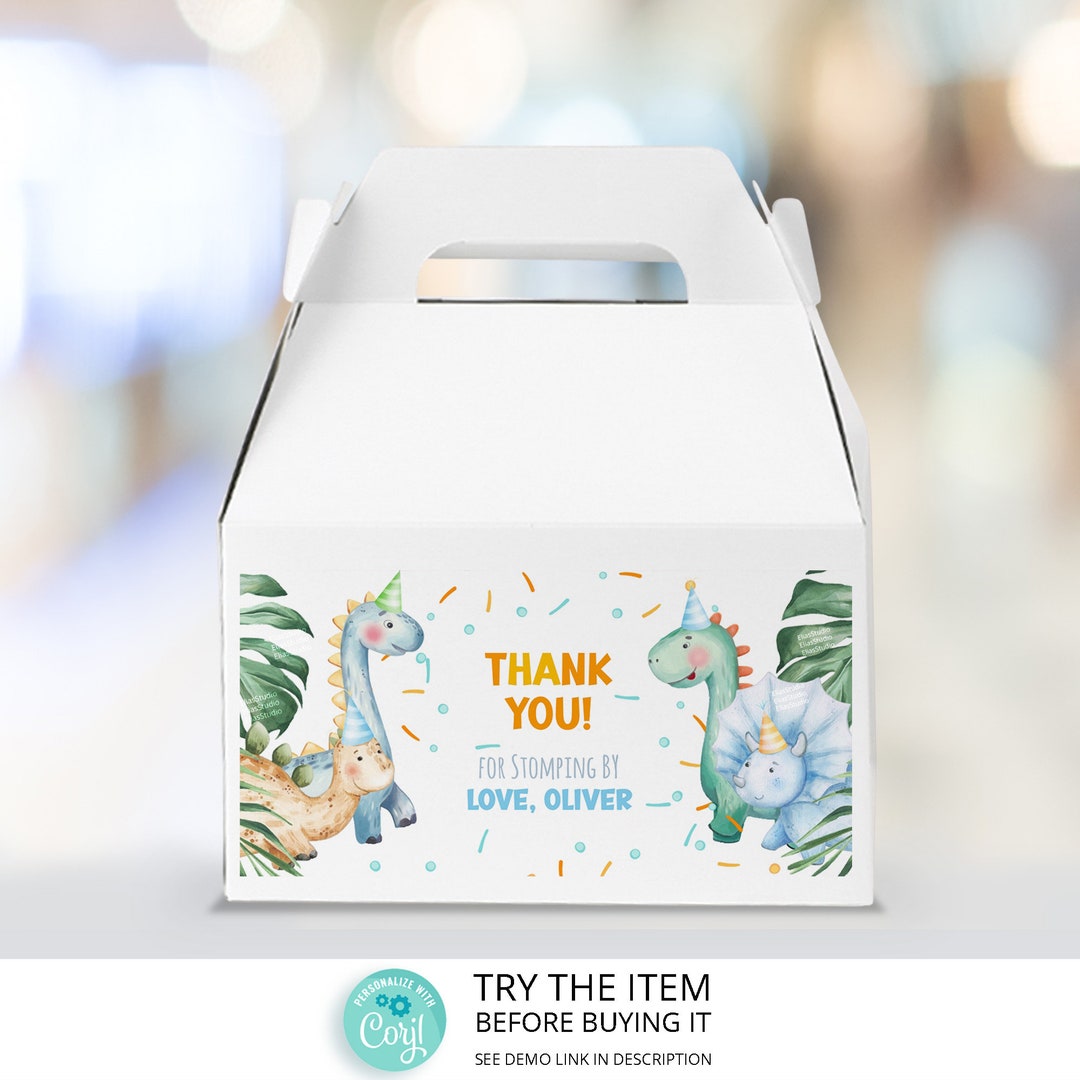 Dinosaur Birthday Gifts Box Label Dinosaur Party Favors Boxes Boho ...