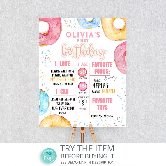 Editable Donut Birthday Milestones Sign Donut Decorations | Etsy