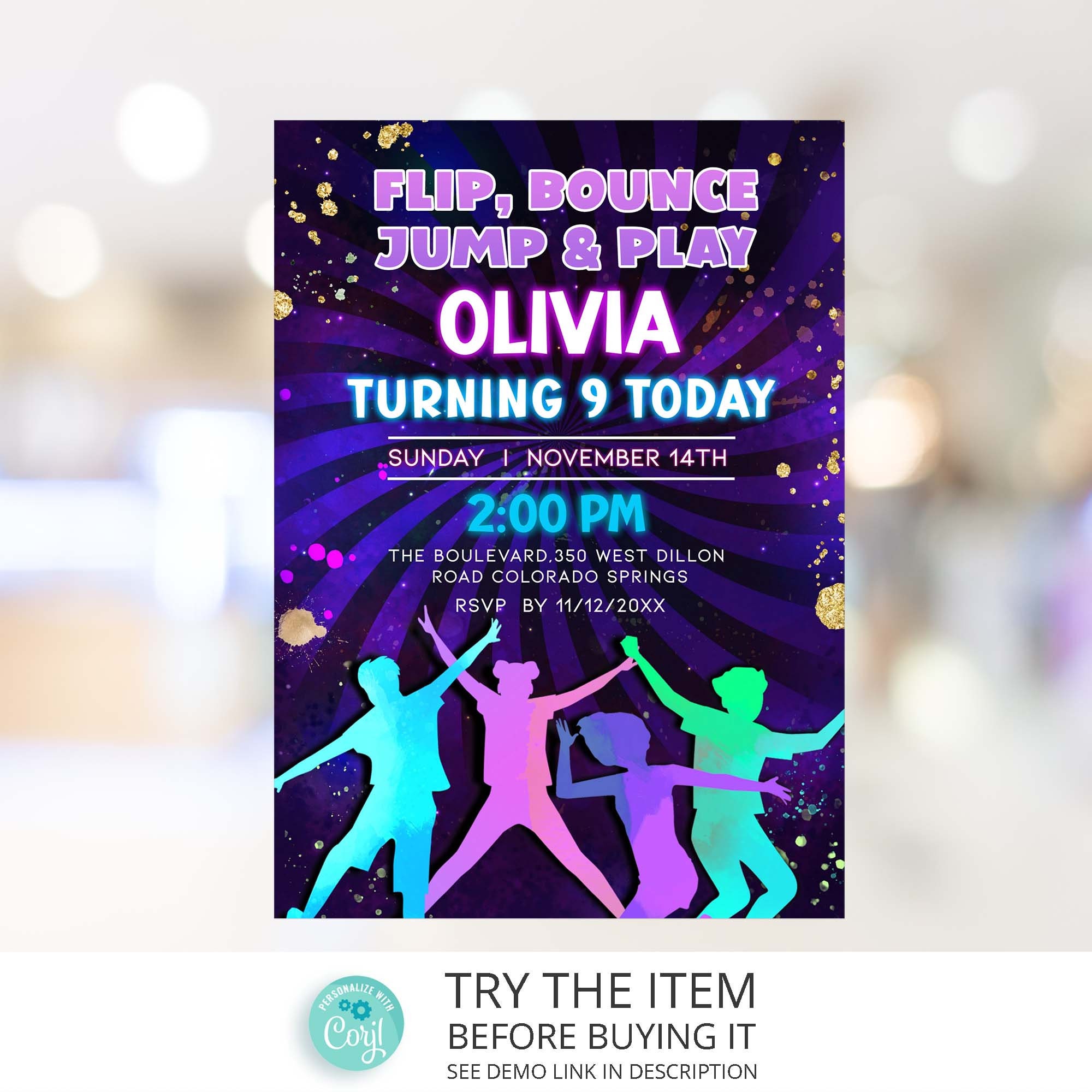 Bounce Birthday Party Invitation Templates Colour Splash Trampoline