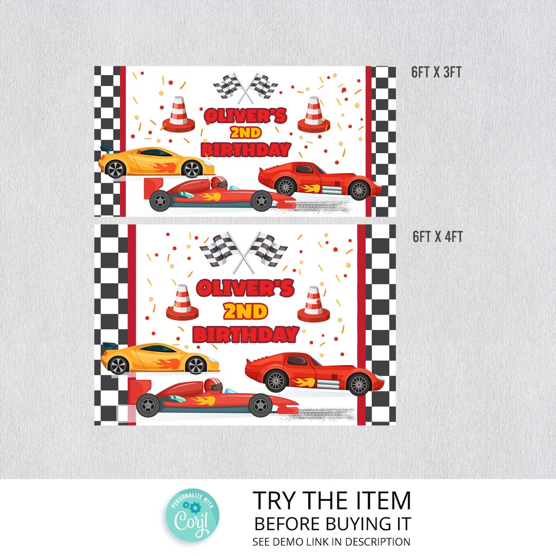 Editable Race Car Birthday Backdrop Banner Personalized - Etsy