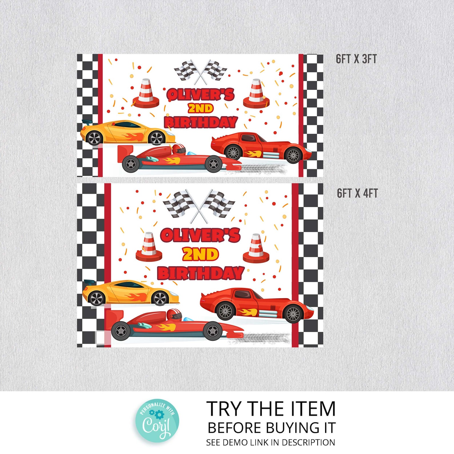 Editable Race Car Birthday Backdrop Banner Personalized - Etsy