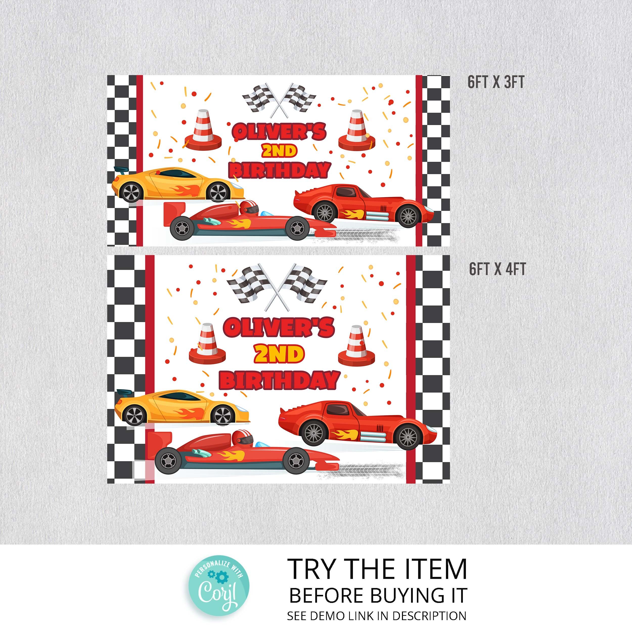 Editable Race Car Birthday Backdrop Banner Personalized - Etsy