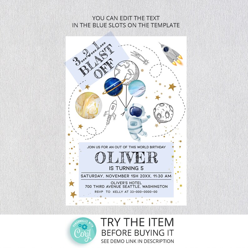 Editable Outer Space Birthday Invitation Template Trip Around - Etsy