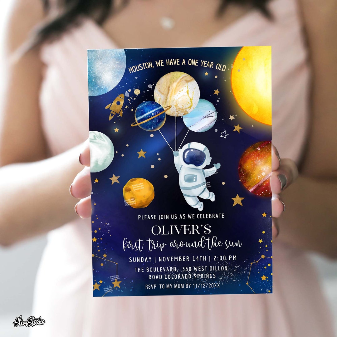 Editable Space Birthday Invitation First Trip Around the Sun | Space ...