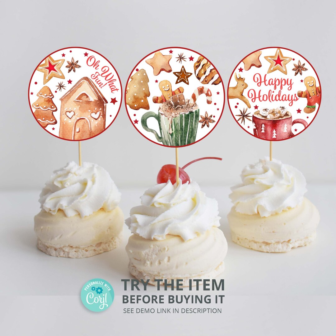 Holiday Edition Personalised Christmas Cupcake Toppers Table Decor ...
