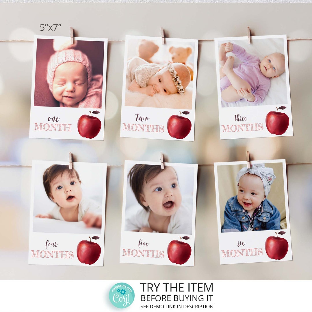 Editable Apple Birthday Banner, Apple of Our Eye Monthly Photo Banner ...