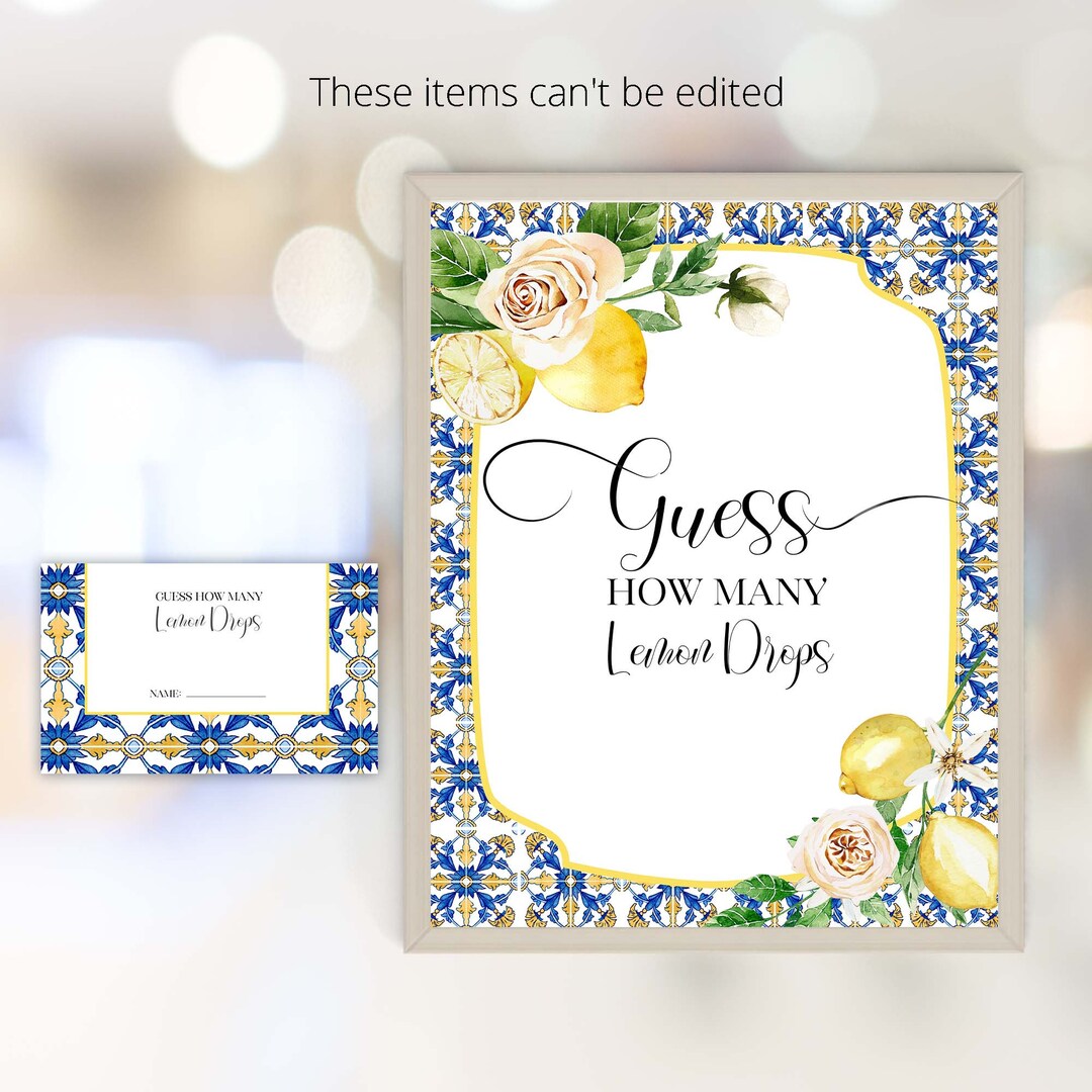 Lemon Game, Guess How Many Lemon Drops Sign and Tickets. Lemon Bridal ...