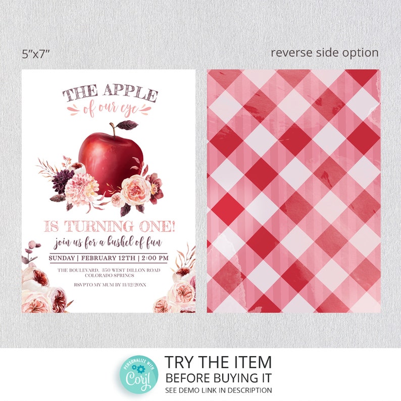 Apple Birthday Invitation Apple of Our Eye Invitation - Etsy