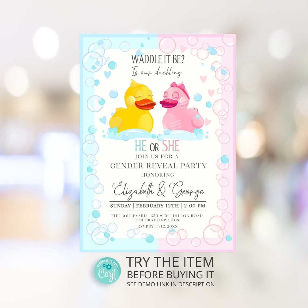 Waddle It Be Gender Reveal Ideas Duck Gender Reveal Invitation Blue ...