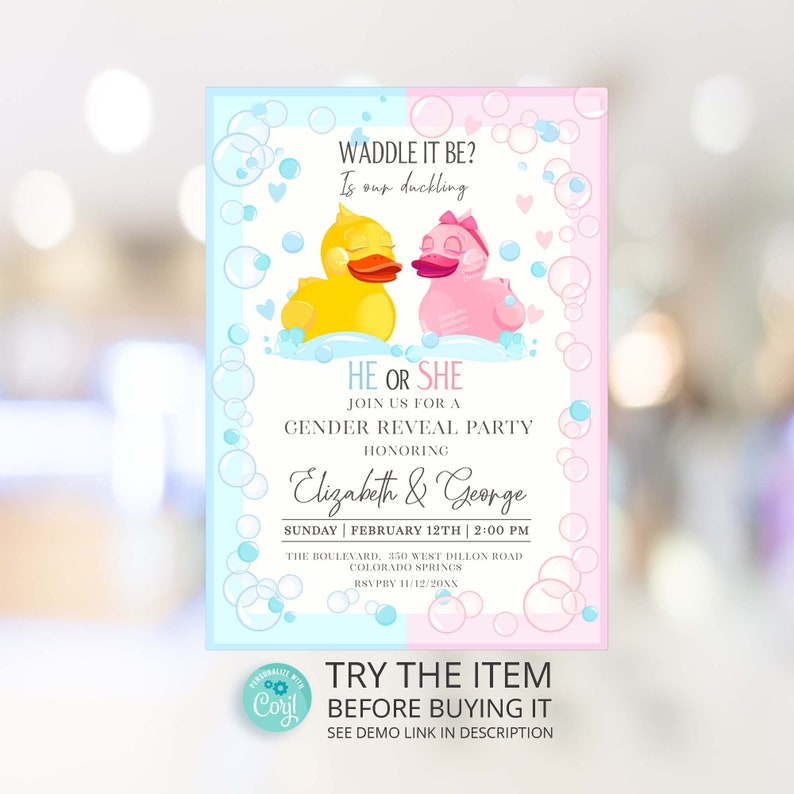 Waddle It Be Gender Reveal Ideas Duck Gender Reveal Invitation Etsy