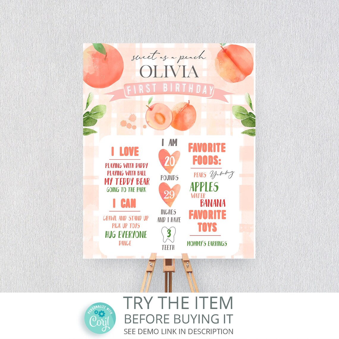 Editable Peach Birthday Milestones Sign Sweet as a Peach - Etsy