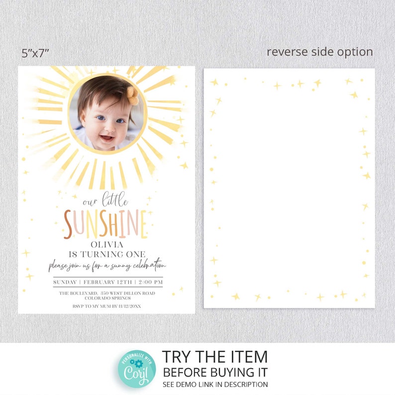 Editable Sunshine Birthday Invitation Template, Our Little Sunshine ...